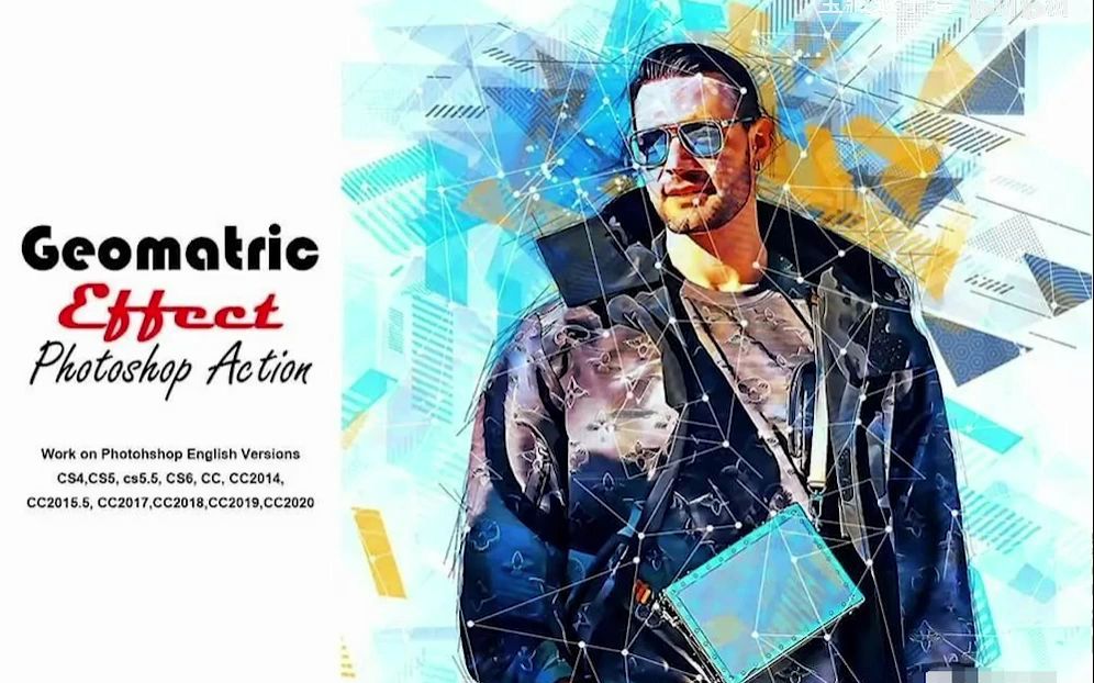 油漆绘画几何效果背景PS动作