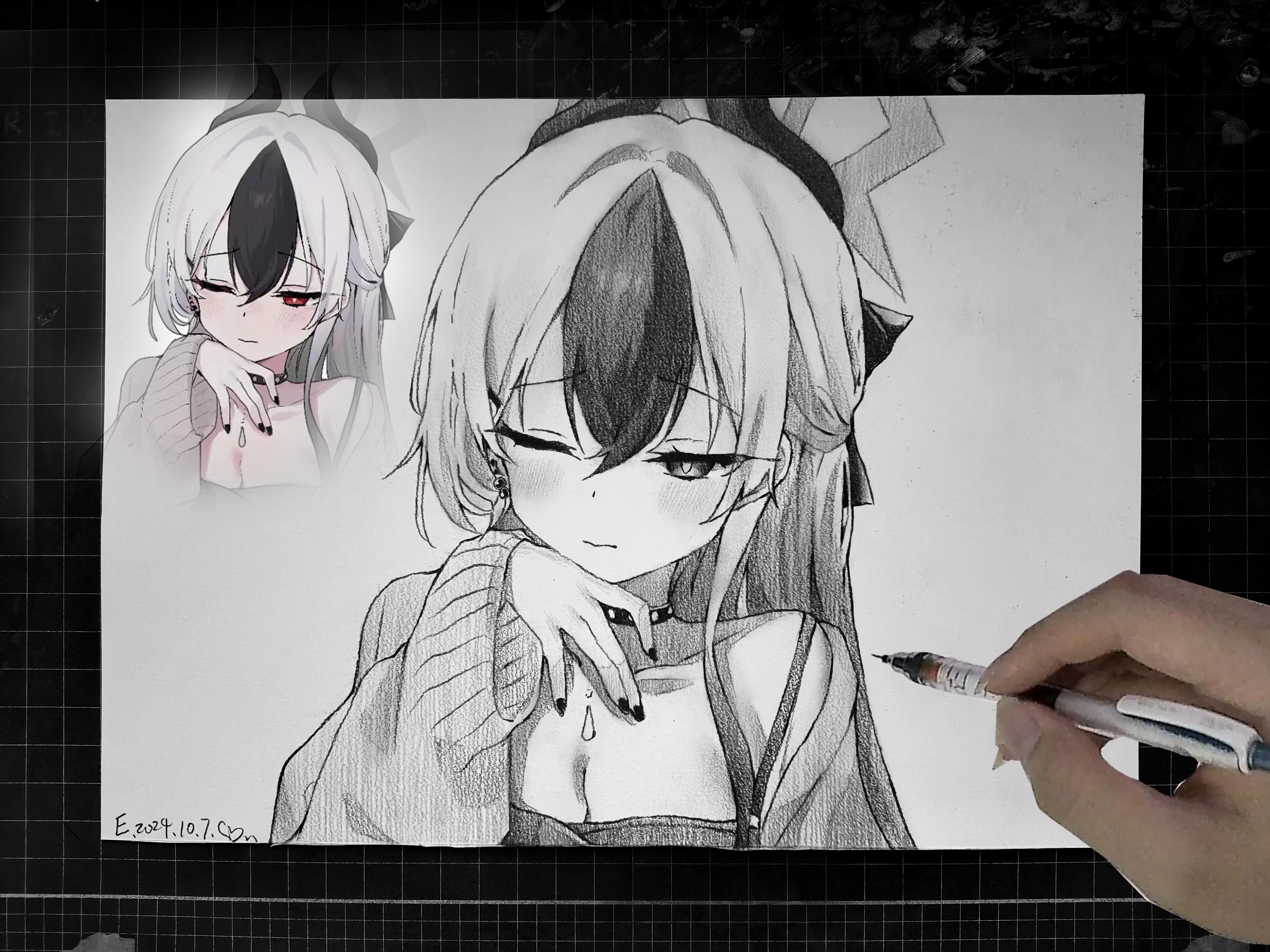 【起稿+上色全流程】教你如何画好一张佳代子!——《蔚蓝档案》