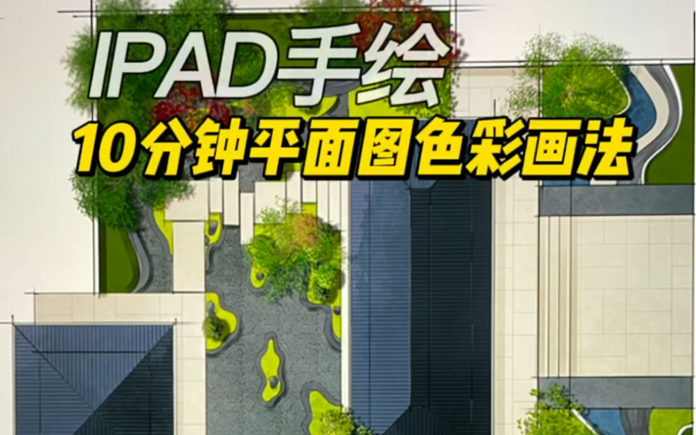 ...彩色平面图画法,填充结合纹理与植物素材快速画出效果#iPad手绘#...