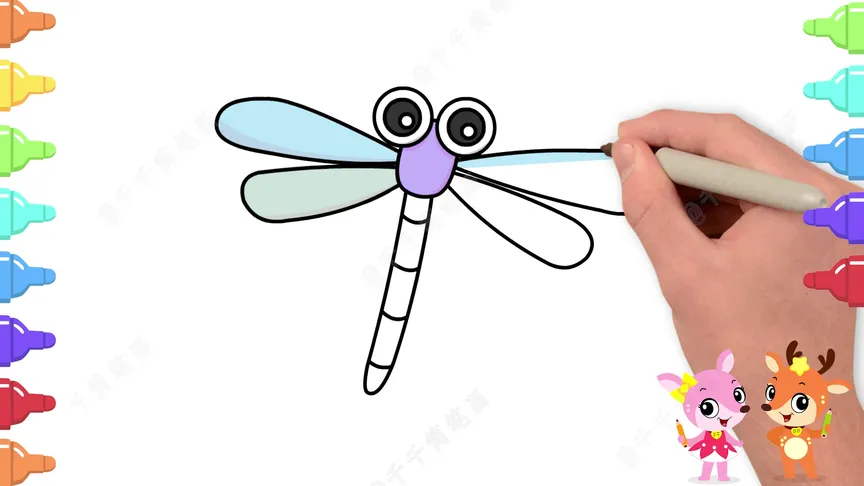 卡通简笔画,儿童蜻蜓简单画法,1分钟学会画简单好看的蜻蜓