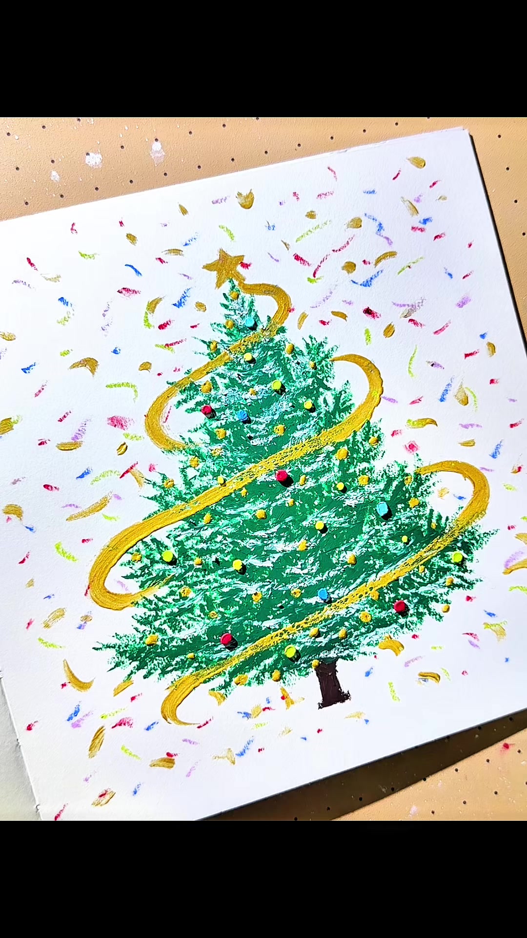 教你画圣诞树ߎ�|油画棒 #今日分享 #画画其实很简单 #一起学画画 #...