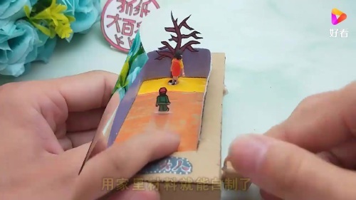用快递箱制作123木头人游戏机,转动一下机关玩起来太有意思了