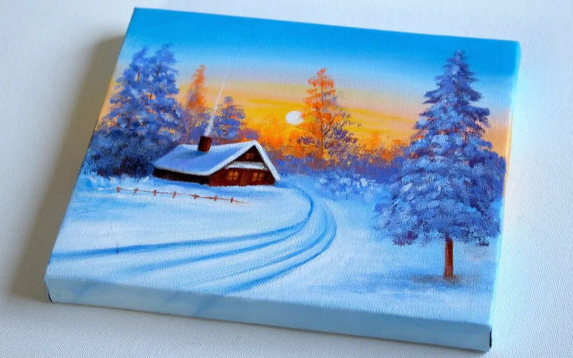 【丙烯画】【绘画教程】冬天的日出-Winter Sunset Scenery Painting ...