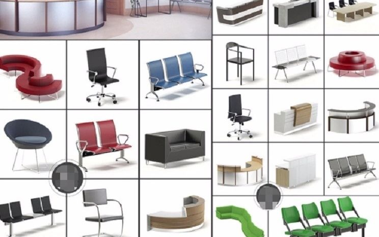 ...公司前台接待区家具模型合集前台接待桌洽谈桌展厅椅子,格式:C4D ...