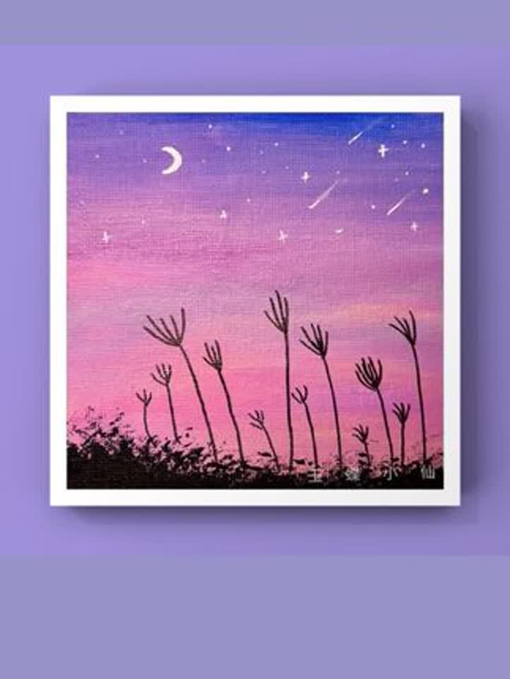 丙烯入门风景画,零基础教程粉色晚霞,傍晚的天空也太美好了吧,收集...