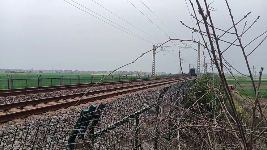 Z385次列车快速通过京九铁路蔡山火车站