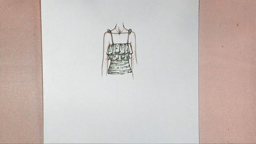 服装设计手绘学习:吊带上衣款式图绘画