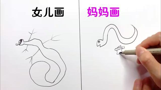 手绘成语"画蛇添足":女儿画的也太搞笑了吧!