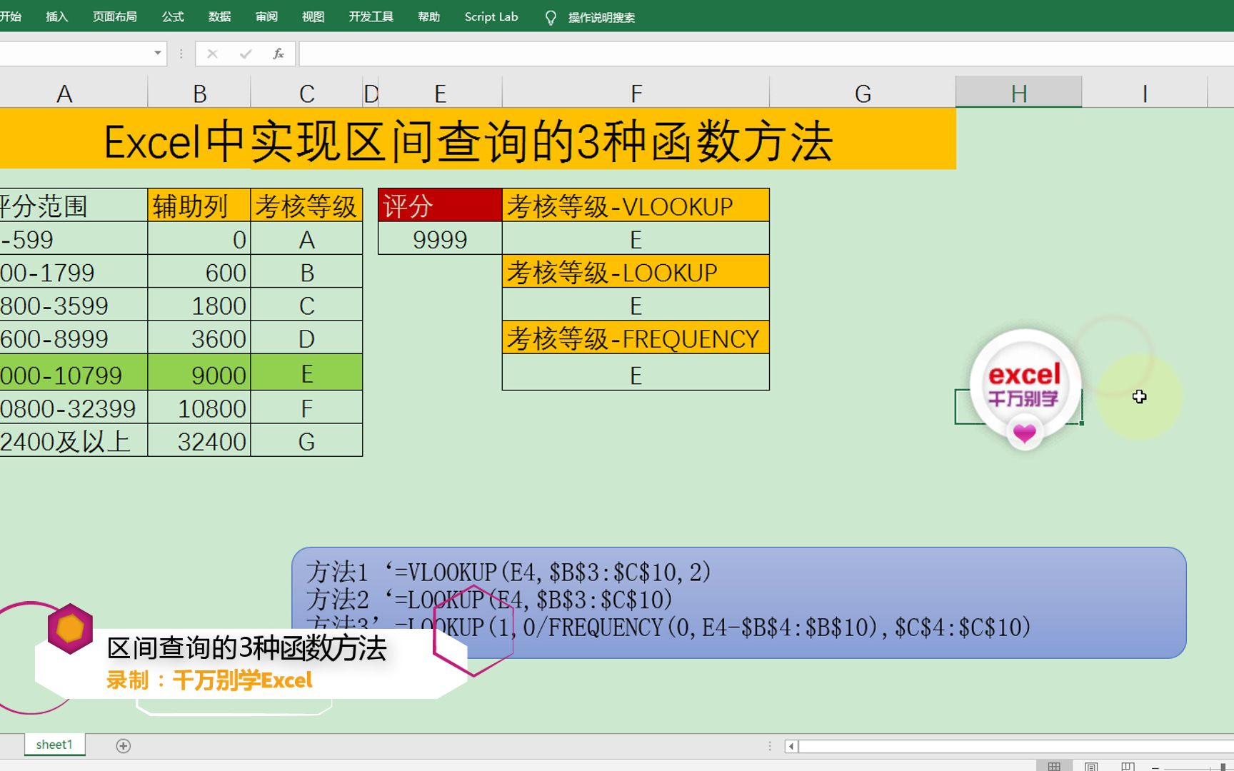 Excel中实现区间查询的3种函数方法