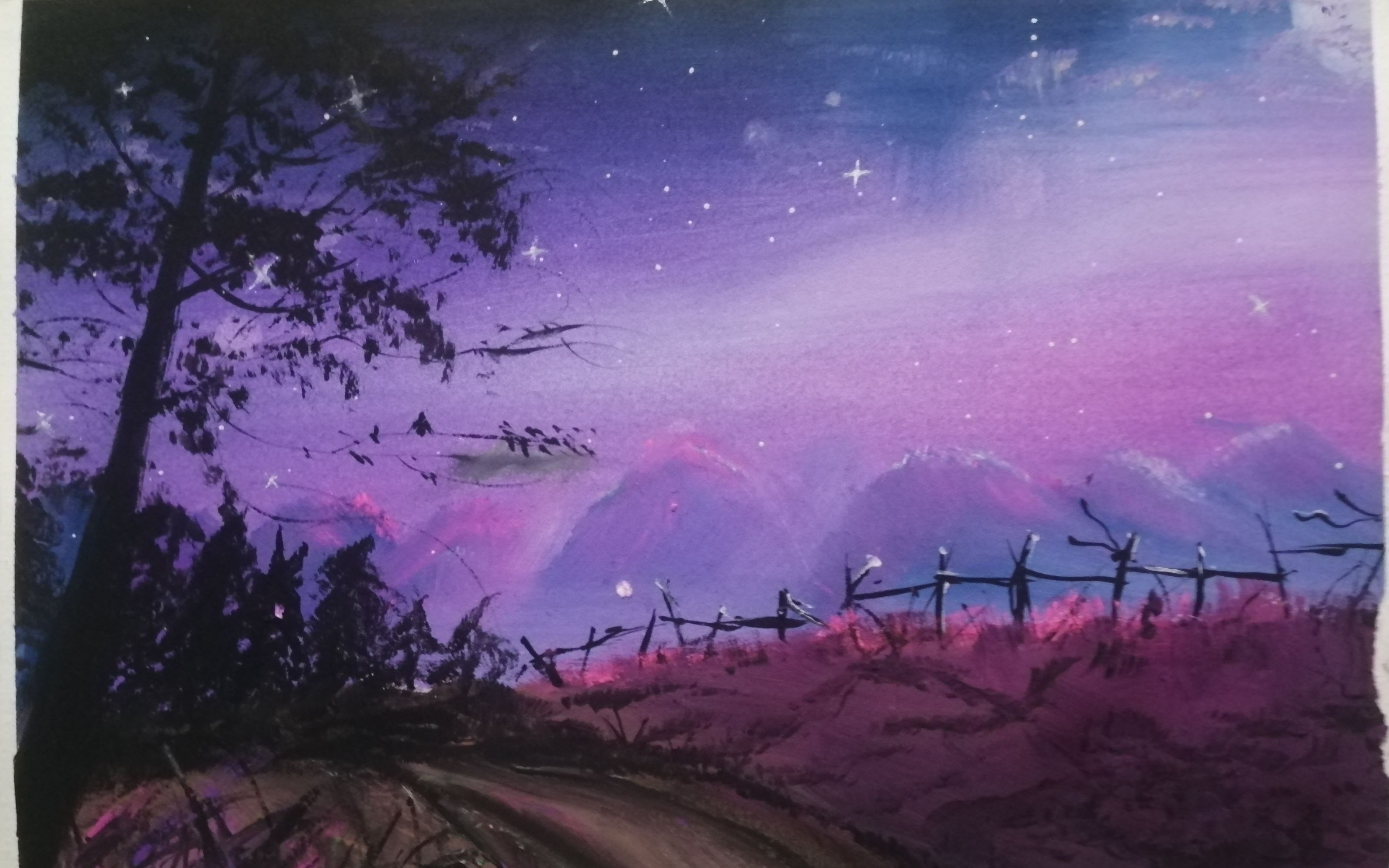 水粉画星空