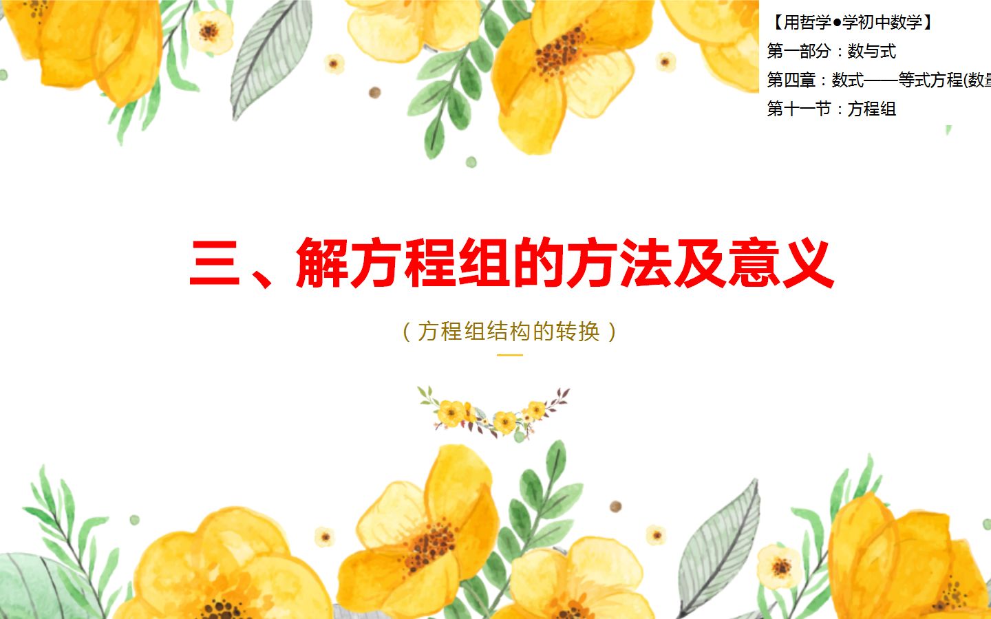 【哲学初中数学】1-4-11数与式:等式方程:方程组(3)