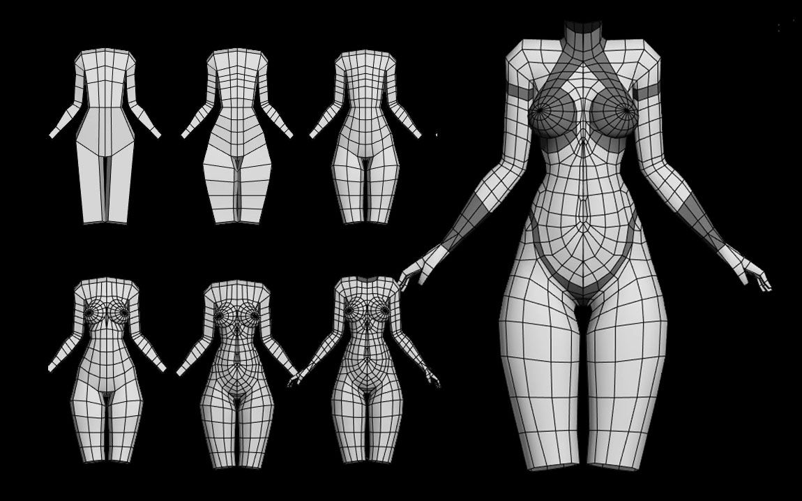 女人体结构万能布线技巧!B站最细,新手向3D游戏角色建模教程