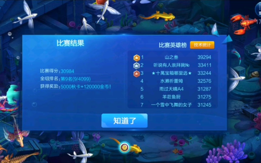 JJ捕鱼回馈赛!又进了前十!