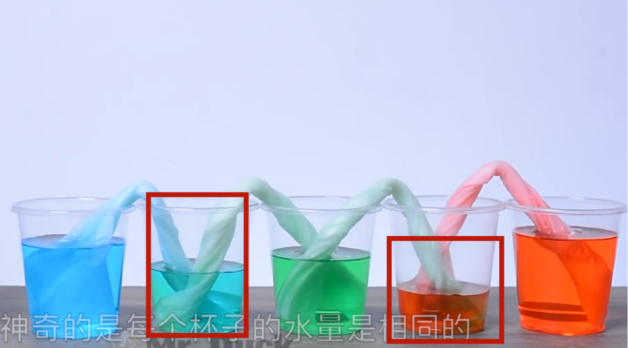卫生纸连接有水的杯子,可以发生神奇的效果,里面的水量会变一样