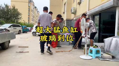 超大猛鱼缸玻璃终于到了一直安装到晚上祝猛鱼早日搬家