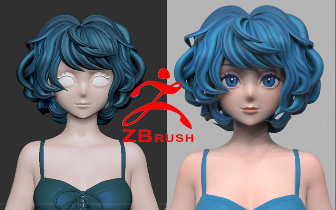 【Zbrush上色】新手如何在ZB里给萝莉快速上妆-简易上色渲染教程