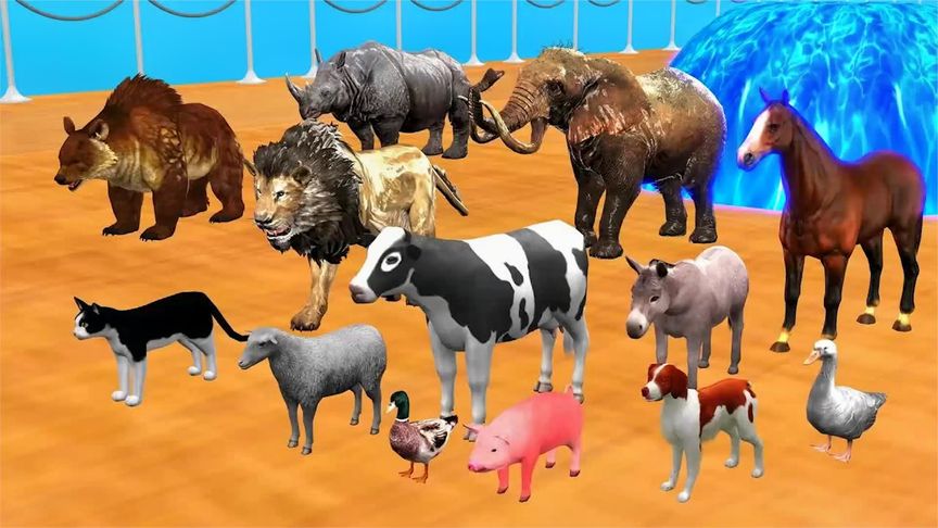 奶牛、马等动物穿过时空门,认识动物,儿童早教益智动画