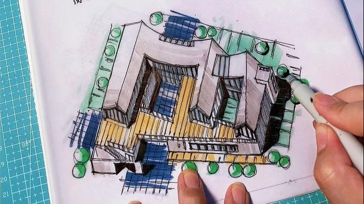 每日一绘【建筑造型-vlog02】舒展型坡屋顶+平台组合