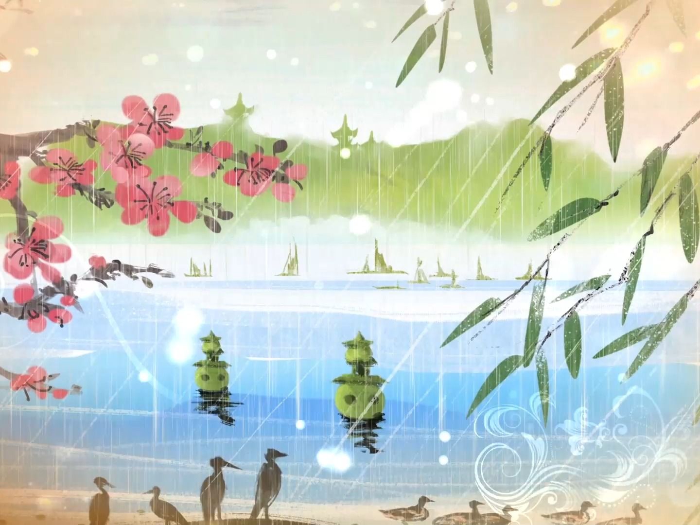 1122让我们荡起双桨歌曲 童声合唱伴奏儿童表演led大屏幕背景视频素材