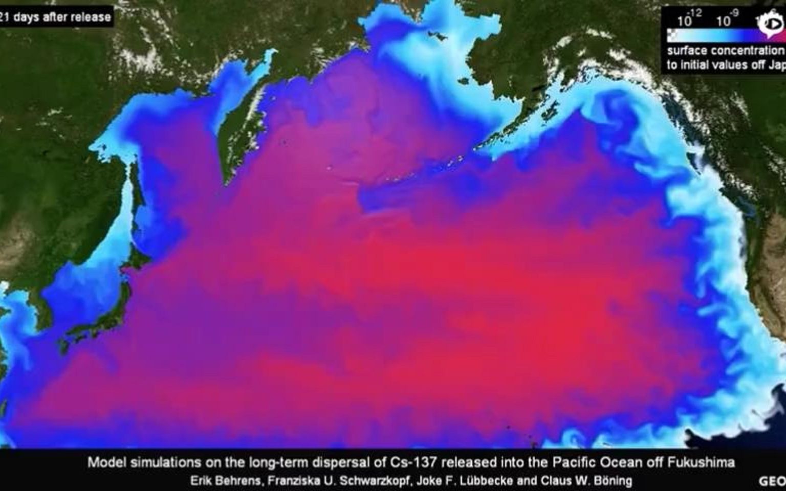 计算机模拟日本福岛海啸核泄漏扩散速度