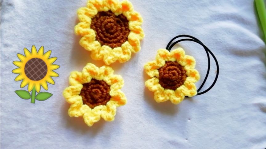 毛线勾织向日葵ߌ�可做发圈发夹挂件简单易学新手教程