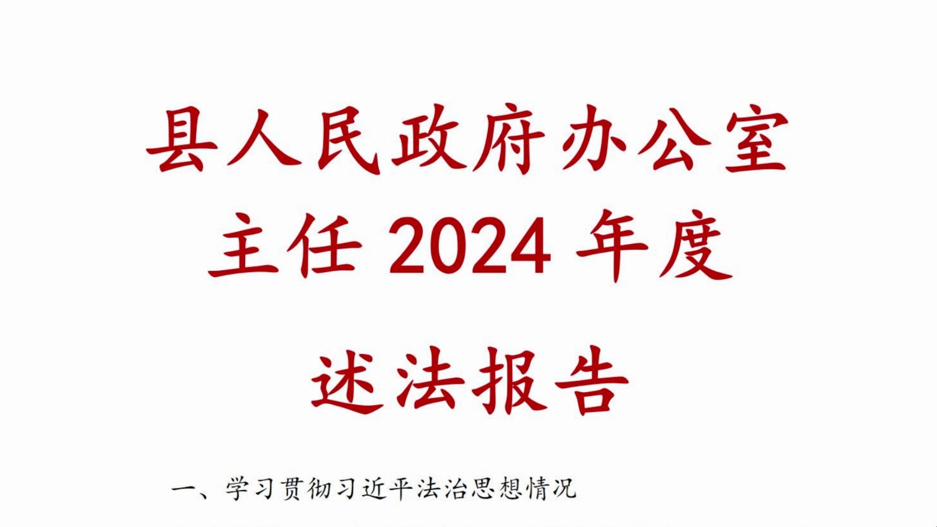 县人民政府办公室主任2024年度 述法报告、述法、述职报告、述法...