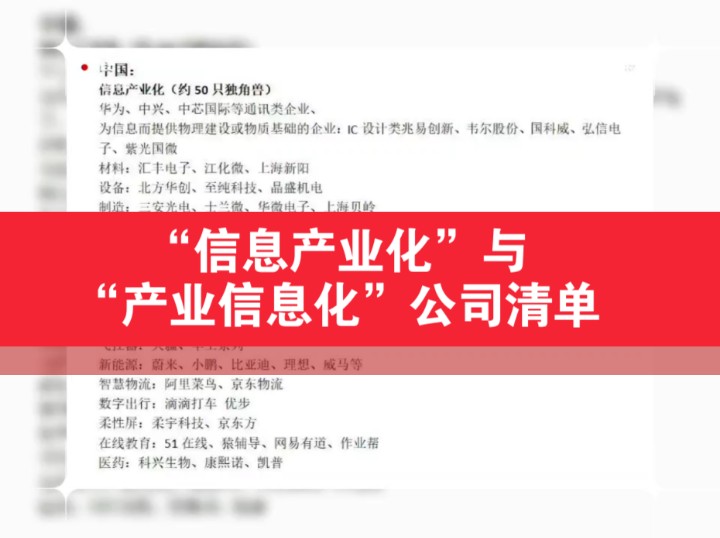 “信息产业化”与“产业信息化”公司清单