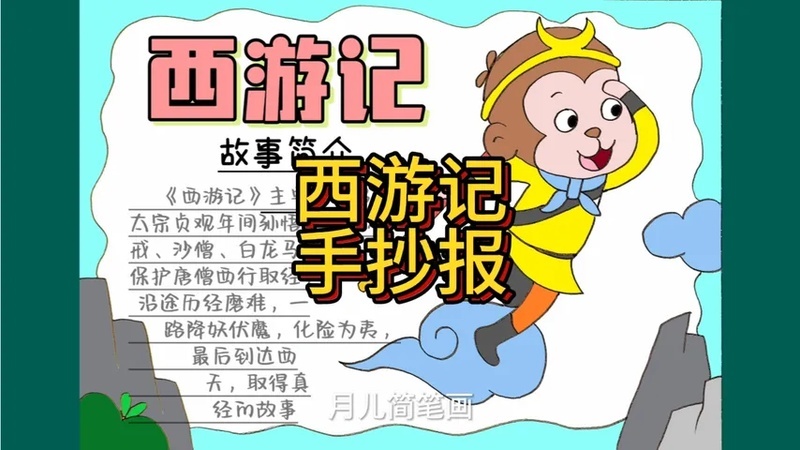四大名著西游记读书卡手抄报模板孙悟空简笔画好书推荐卡文字内容
