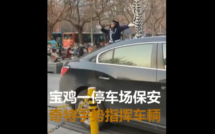 保安奇特手势指挥车辆引路人啧啧称奇