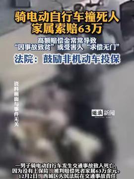 骑电动自行车撞死人赔63万