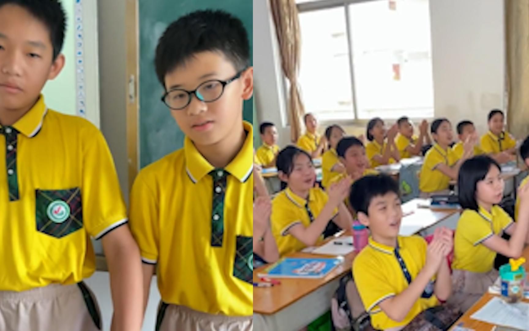 两男生在学校打架,老师要求当着全班手牵手和好,表情逗笑网友