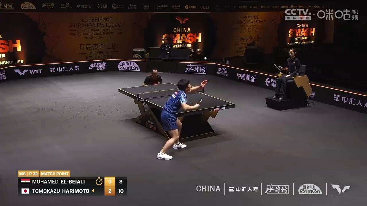 WTT中国大满贯,日本选手张本智和3比0击败埃及选手埃尔贝亚利,晋级...
