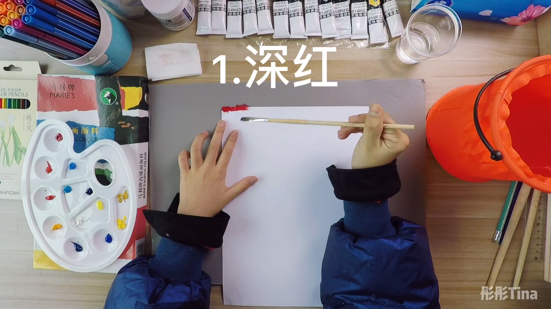 Tina教你画画,初学者油画丙烯画入门教程,简易好看的抽象色彩绘画
