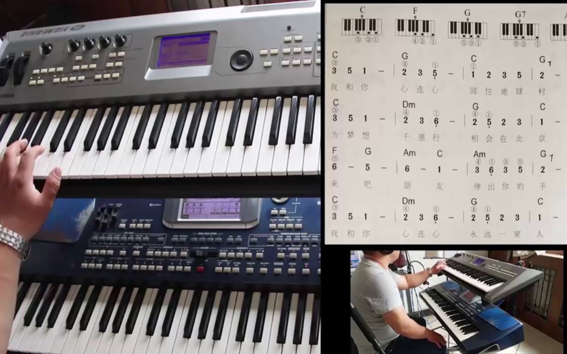 0基础学电子琴现代电子琴,《我和你》多指和弦演奏方式电子琴指法...