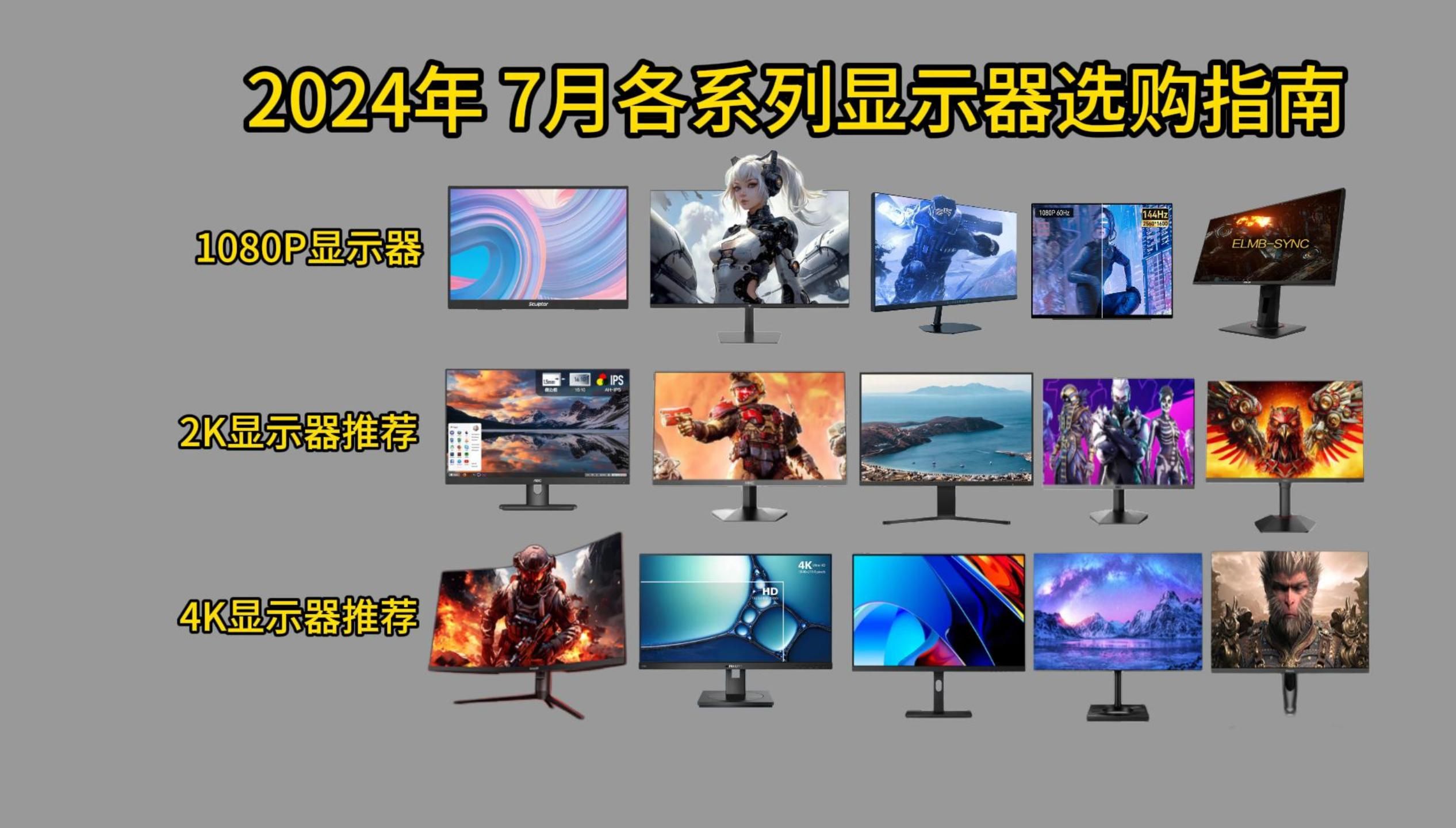 2024年 7月显示器推荐!分辨率2K、4K有什么区别?戴尔、华硕、明基...