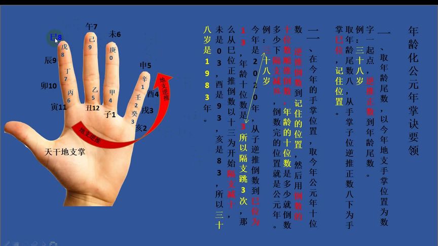 掌诀课8、年龄化干支·公元年掌诀,这么推算干支真的很快。