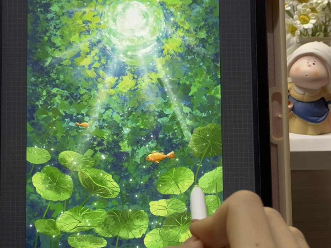 iPad 绘画过程 超简单的湖底的夏天,快艾特朋友一起来画吧～素材来源:...