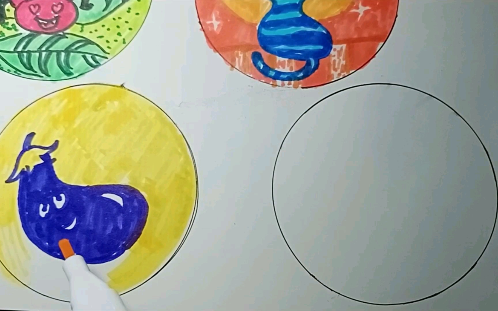 五年级美术课堂作业示范画:色彩的对比(黄紫色对比)