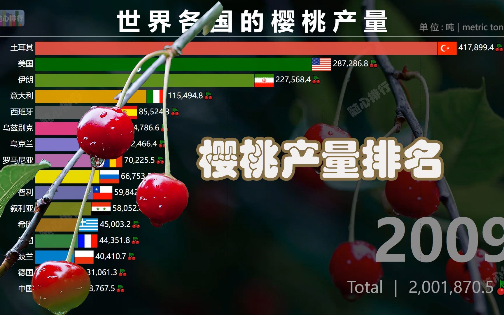 樱桃产量最多的国家,世界各国车厘子产量排名,第一名意想不到