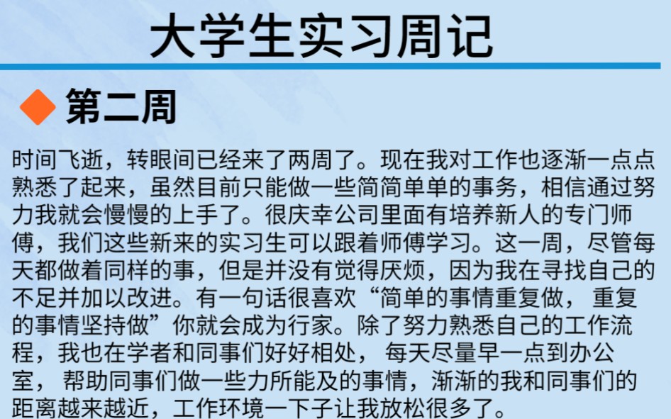 大学生优秀实习周记,通用模板
