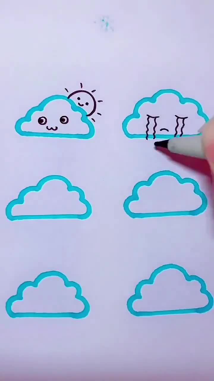 幼儿园简笔画云朵画画创意美术动画幼儿园原创创意一起学画画育儿想...