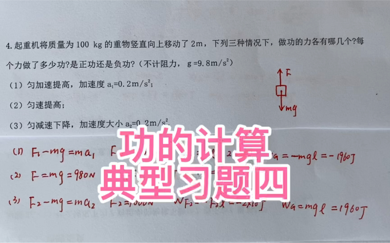 高中物理,功的大小计算,典型习题四,必会哦!