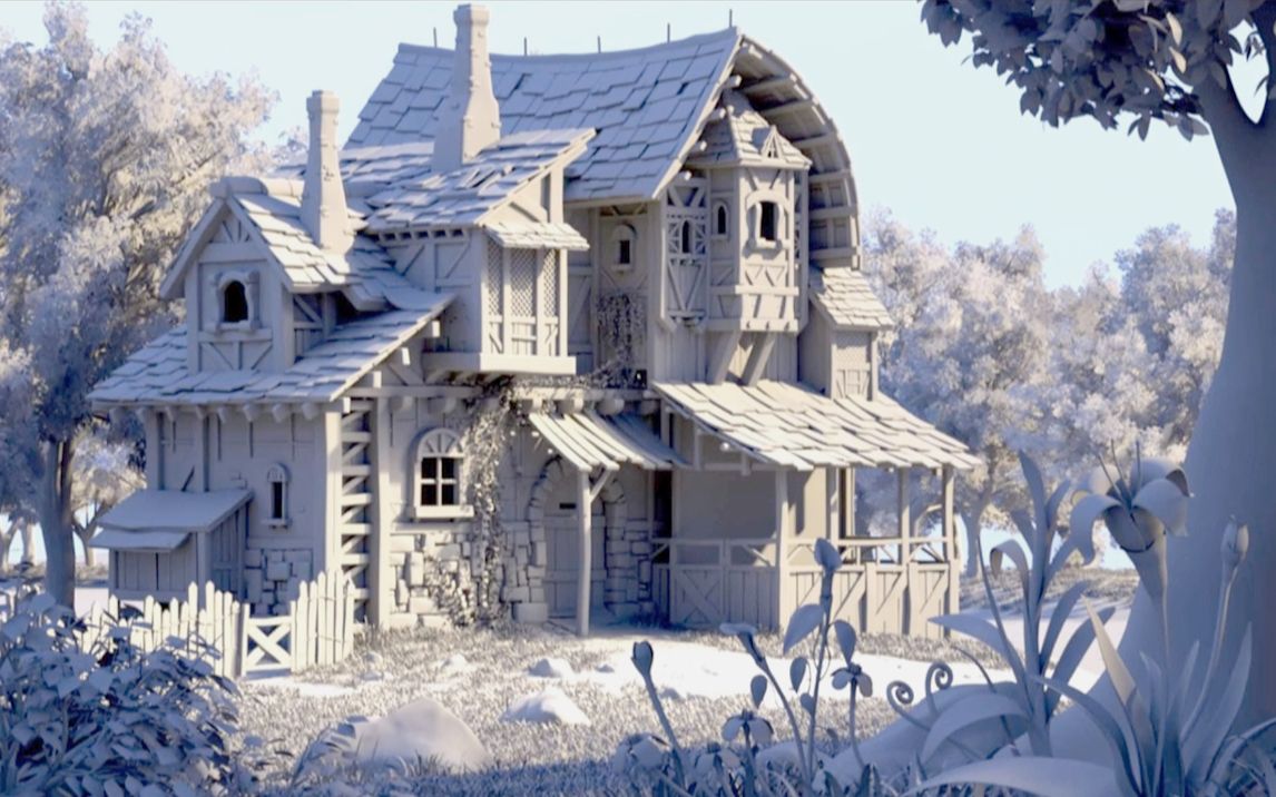 【maya场景建模】卡通森林小木屋场景建模,零基础建模案例教程