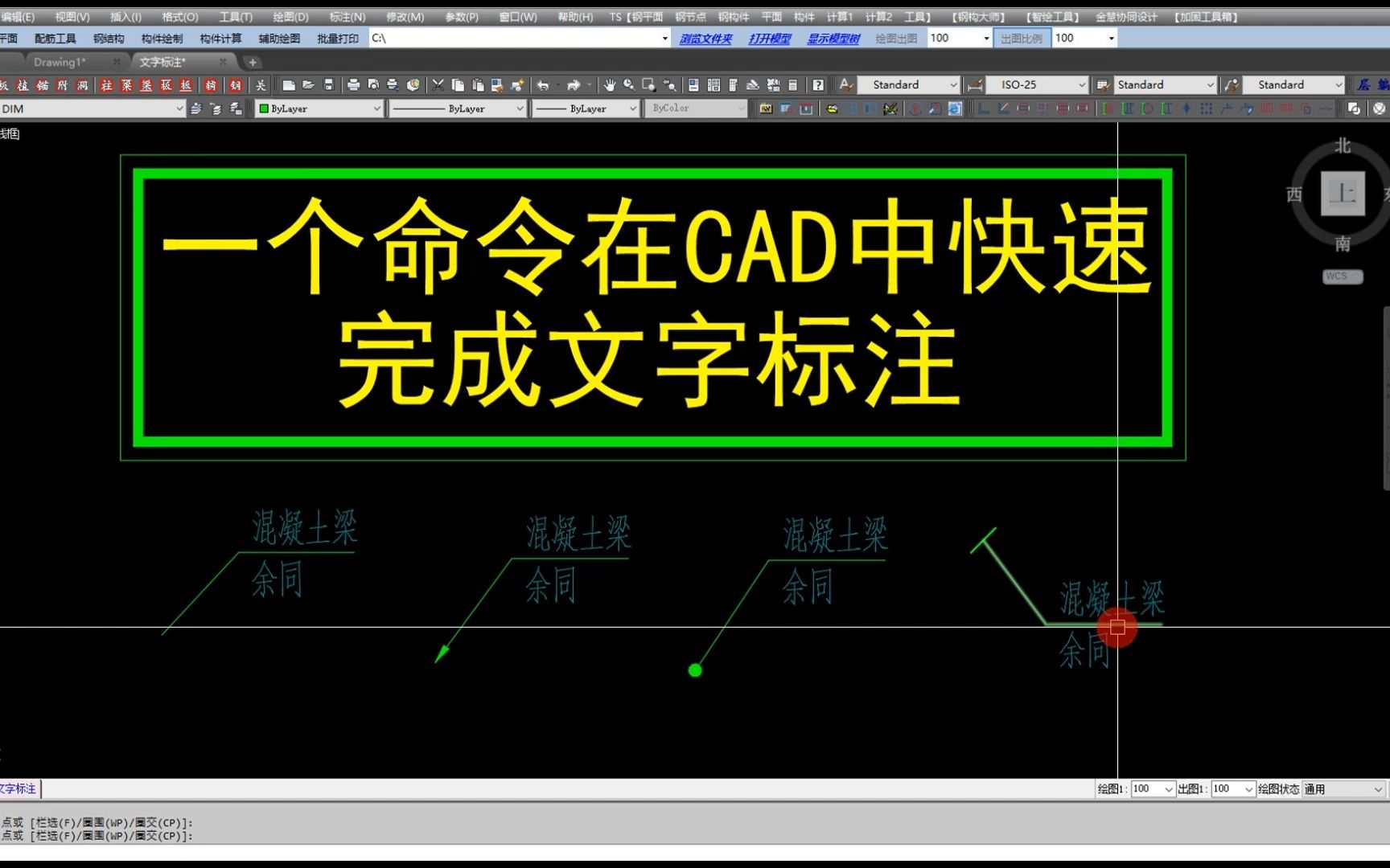 CAD中如何1秒随心所欲画出文字注释