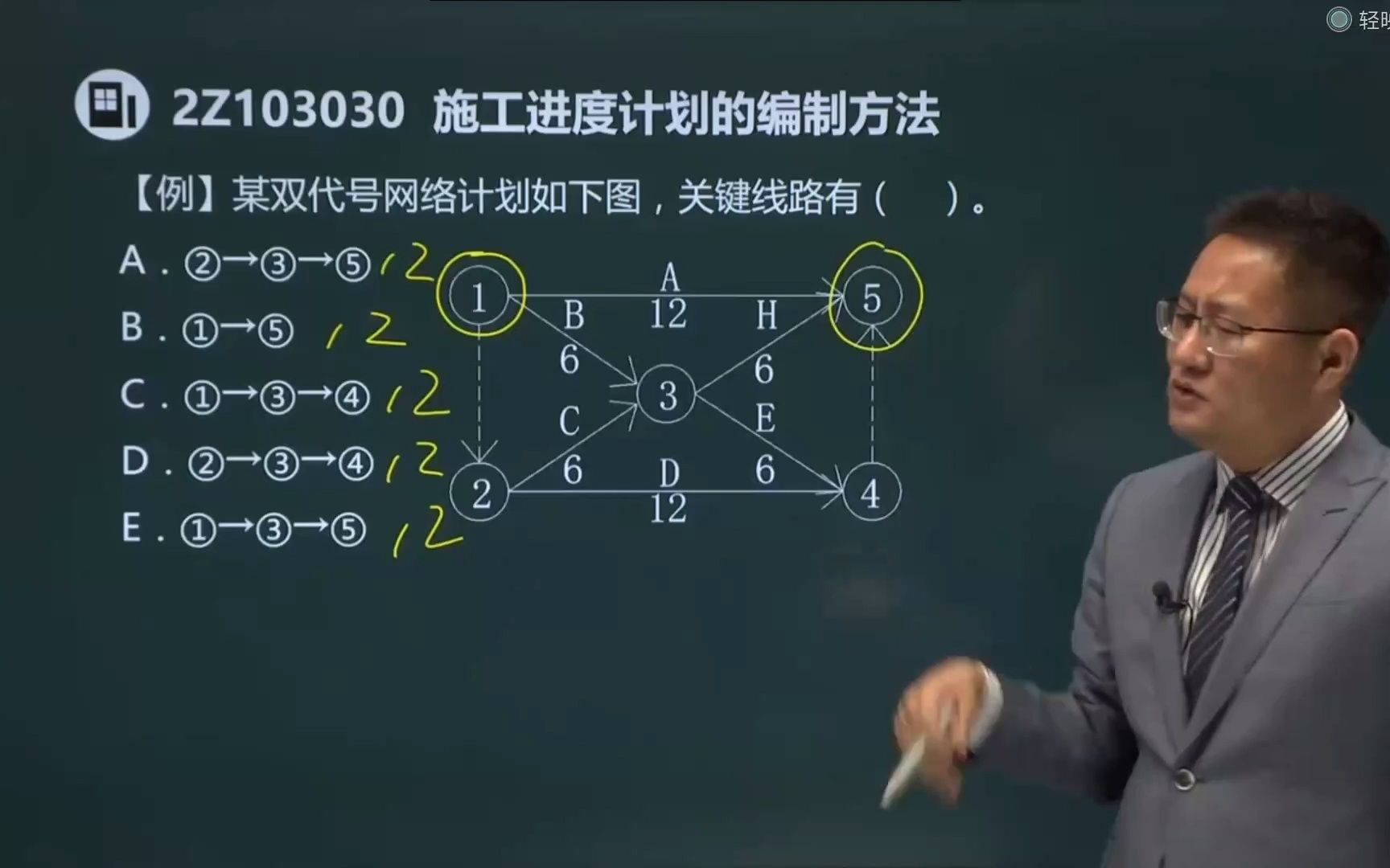 二建课程精讲——双代号网络图找关键线路用金秒法