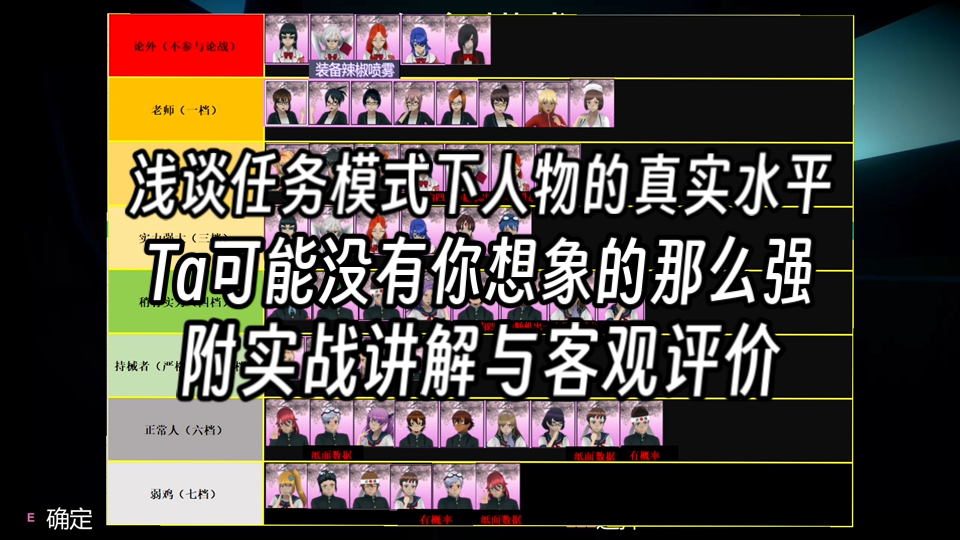 【病娇模拟器】任务模式下学生老师真实实力排行与客观讲解评价