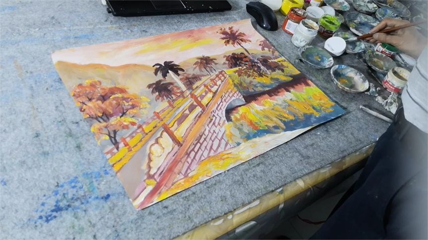 用素描纸画一幅水粉风景画