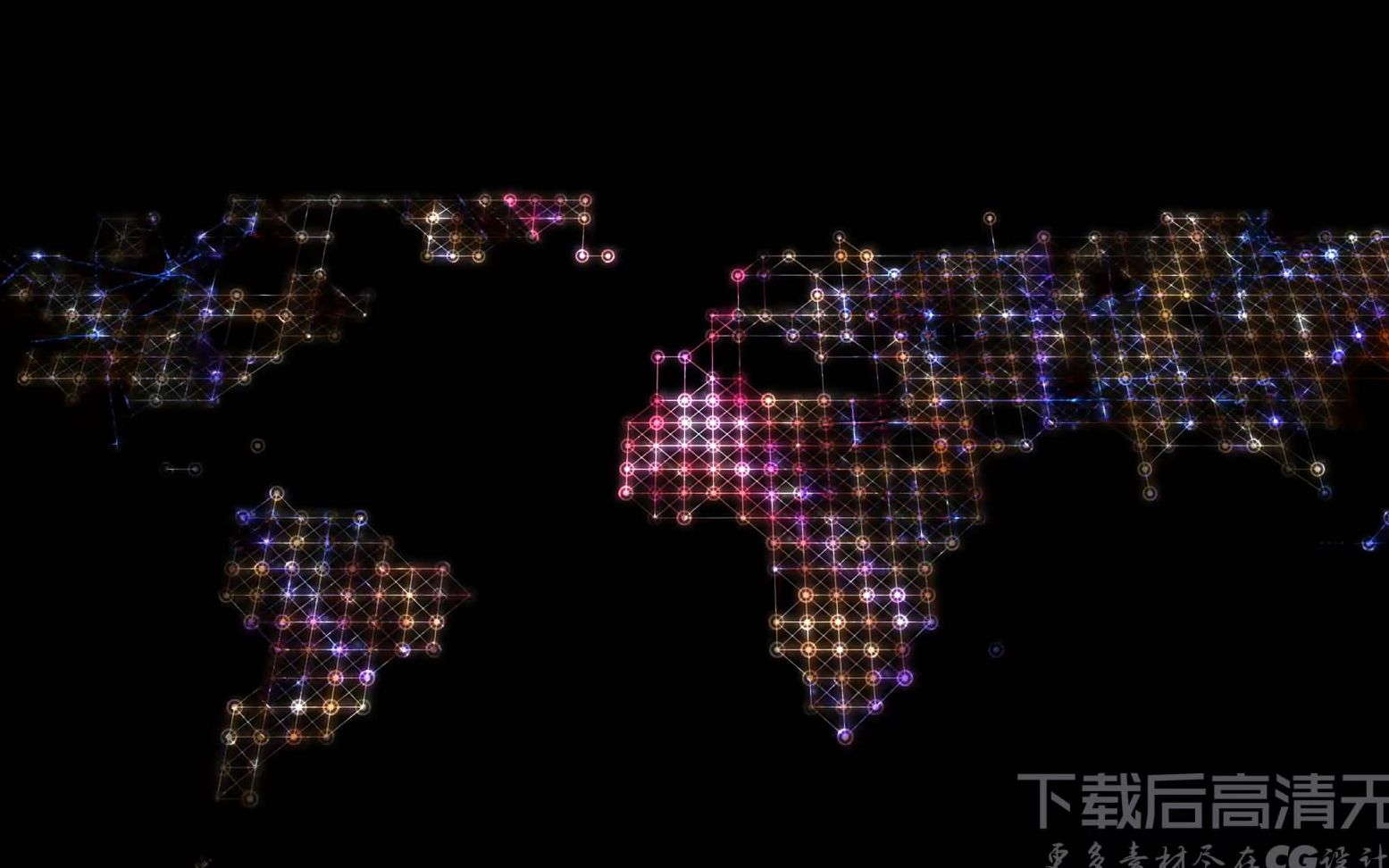 ...画质超酷高科技互联网光效plexus粒子点线相连成世界地图动态视频...