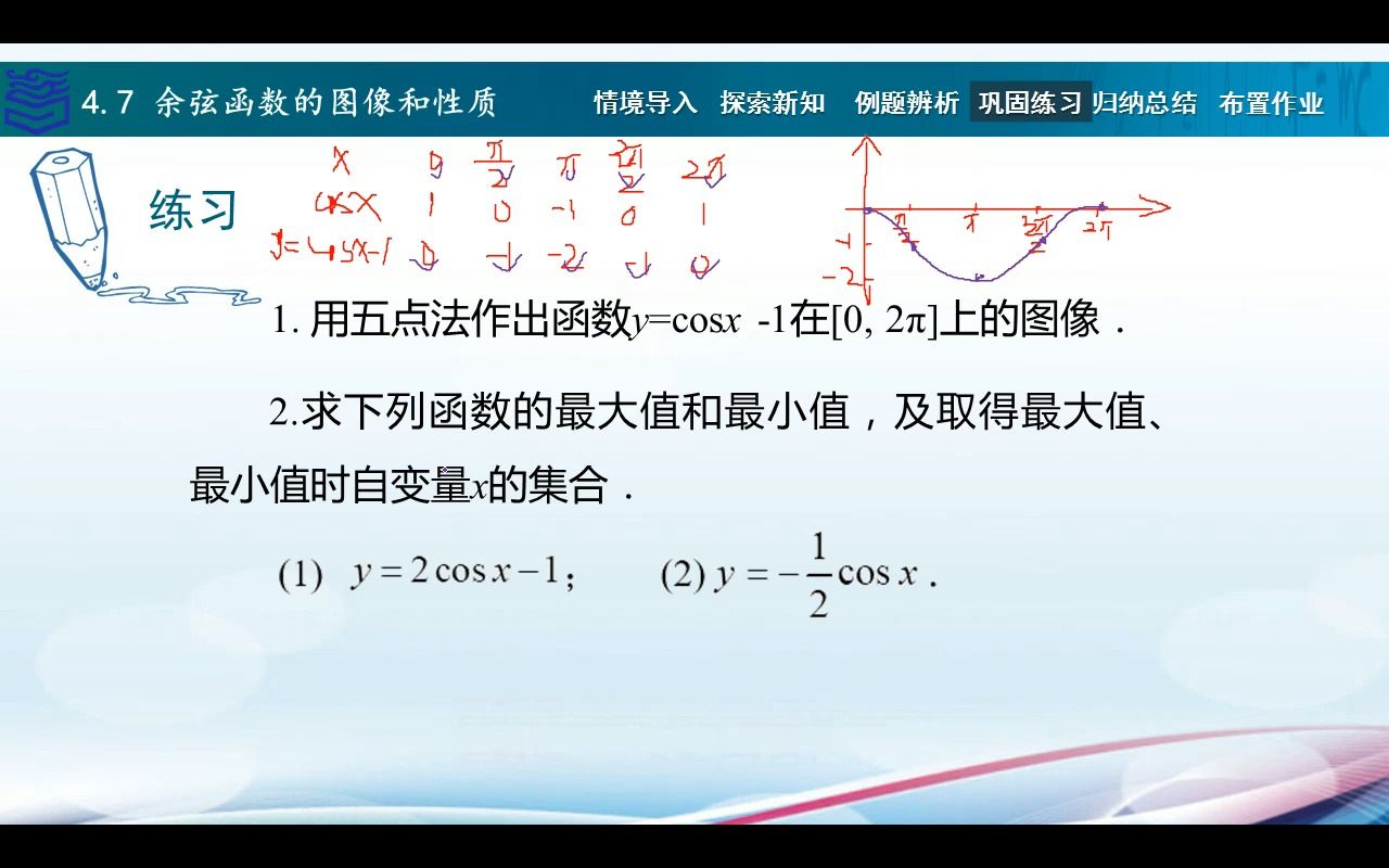 余弦函数图像和性质作业