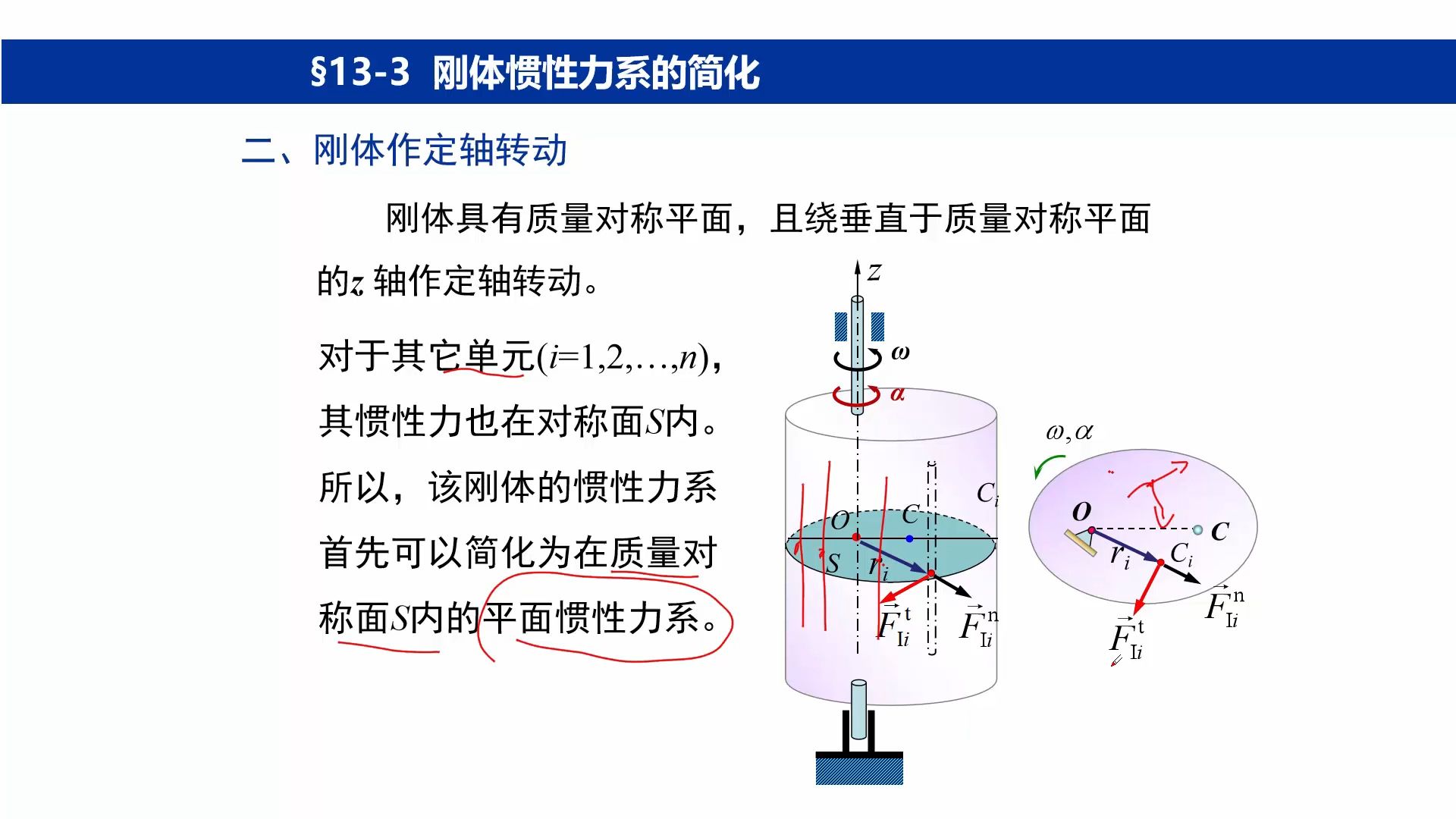 76. 理论力学 第十三章 13-3.1刚体惯性力系的简化